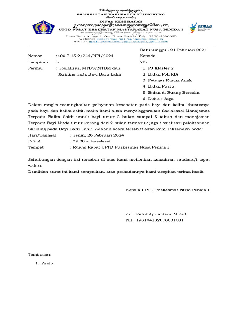 Surat Sosialisasi MTBS | PDF