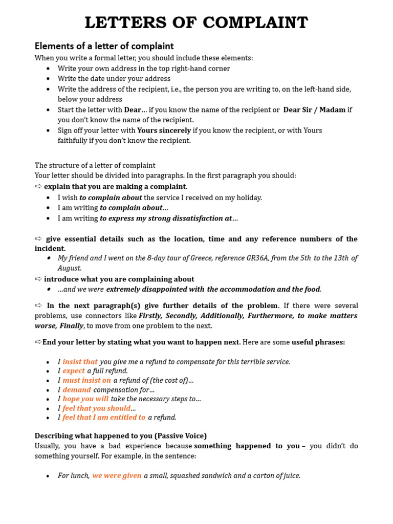 Writing Formal Letter of Complaint | PDF | Verb | Comma