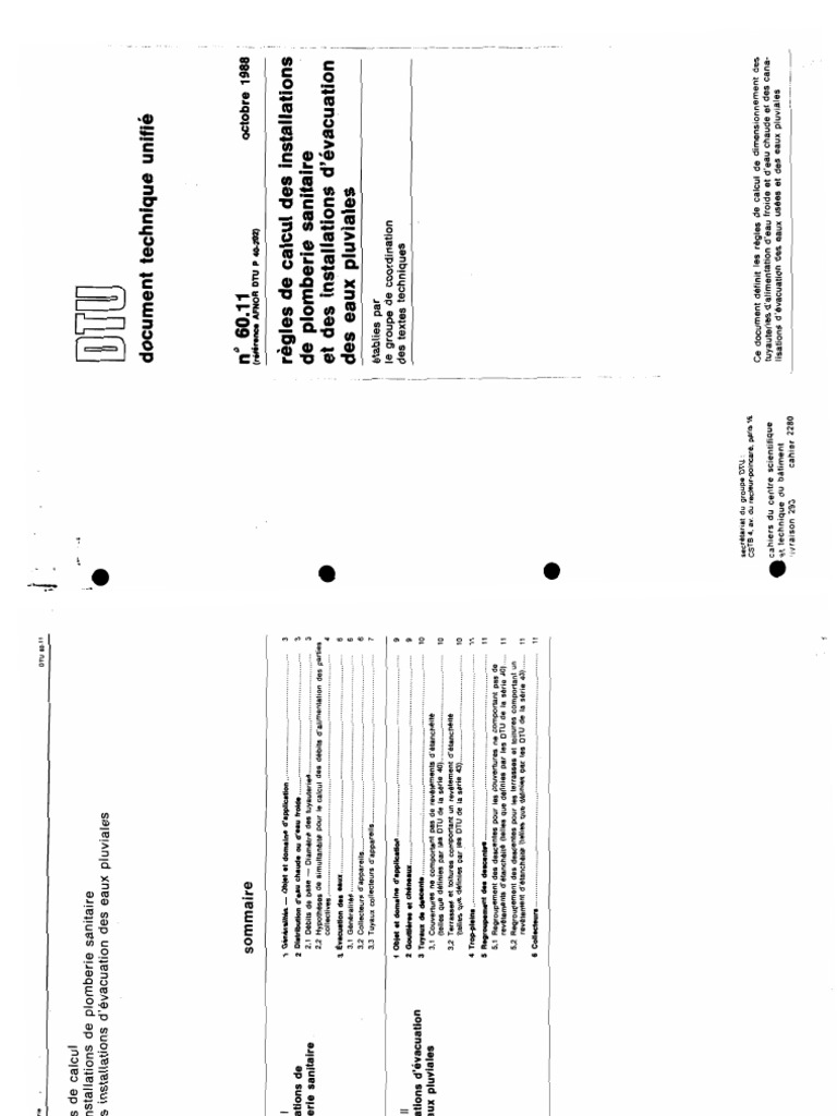 DTU Regles de Calcul Des Installations de Plomberie 1988 | PDF