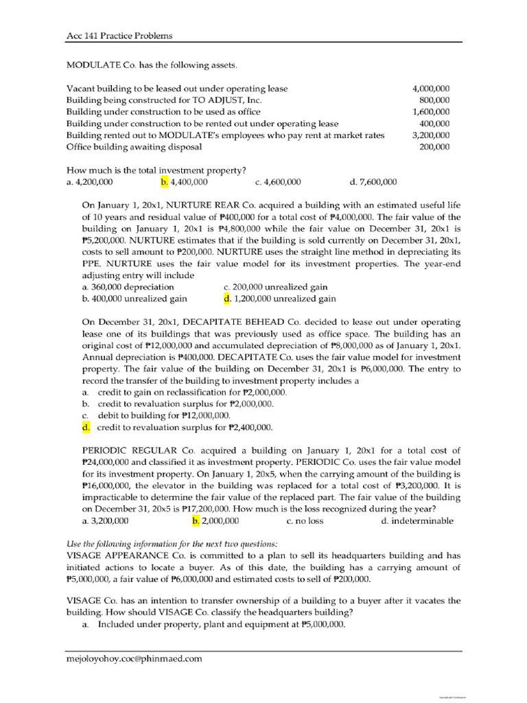 Acc 141 Practice Problems Final Exam | PDF