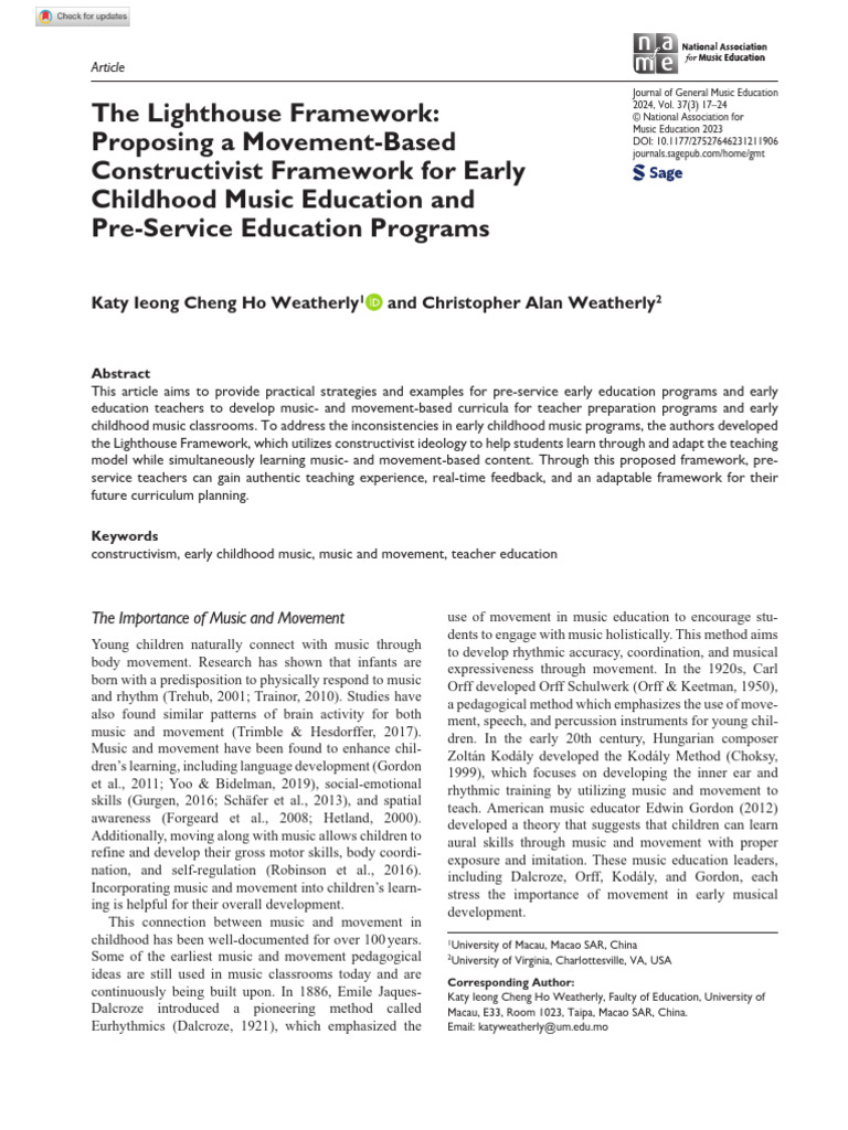The Lighthouse Framework Proposing A Movement Based Constructivist ...