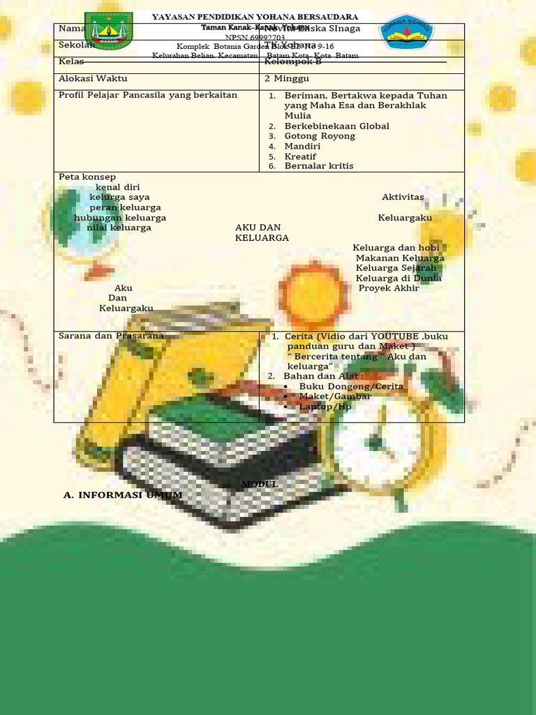 Modul Pembelajaran Keluarga TK Yohana | PDF