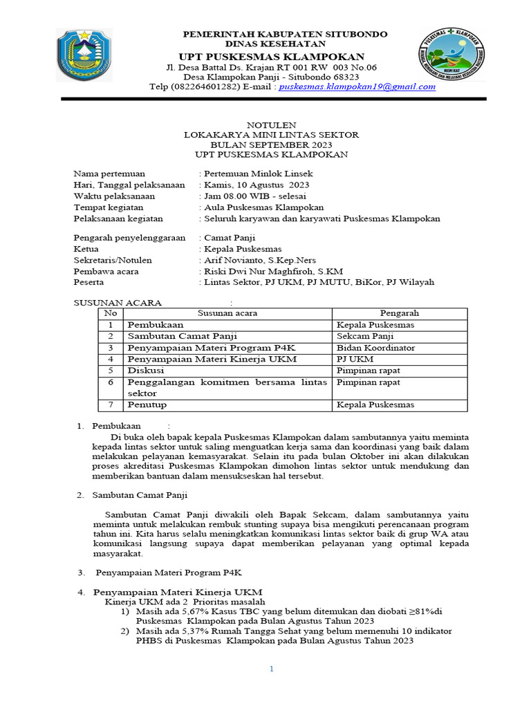 Notulen Minlok Linsek 2023 | PDF
