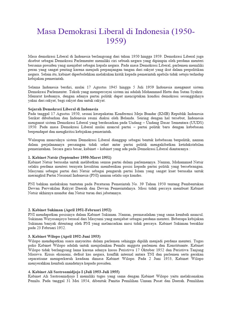 Masa Demokrasi Liberal Di Indonesia | PDF