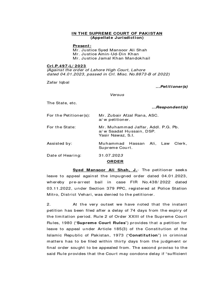 Crl.p. 497 L 2023 | PDF | Bail | Appeal