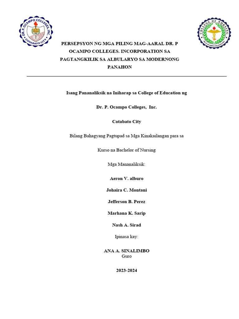 Filipino Thesis Pagtangkilik Sa Albulary-1 | PDF
