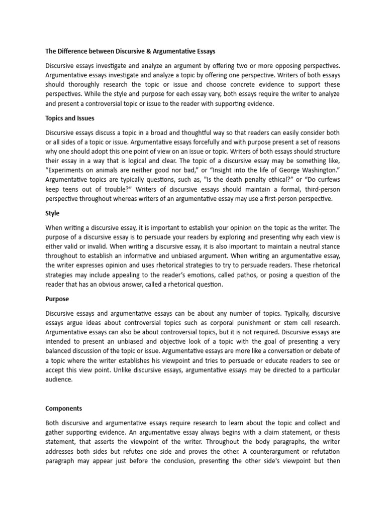 The Difference Between Discursive | PDF | Essays | Rhetoric