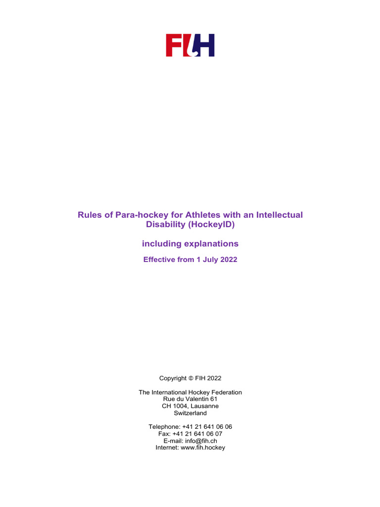 FIH Para-Hockey & Intellectual Disability Rules 2022 | PDF | Team ...