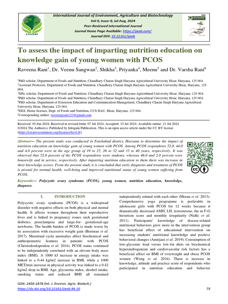 To Assess The Impact of Imparting Nutrition Education On Knowledge Gain ...