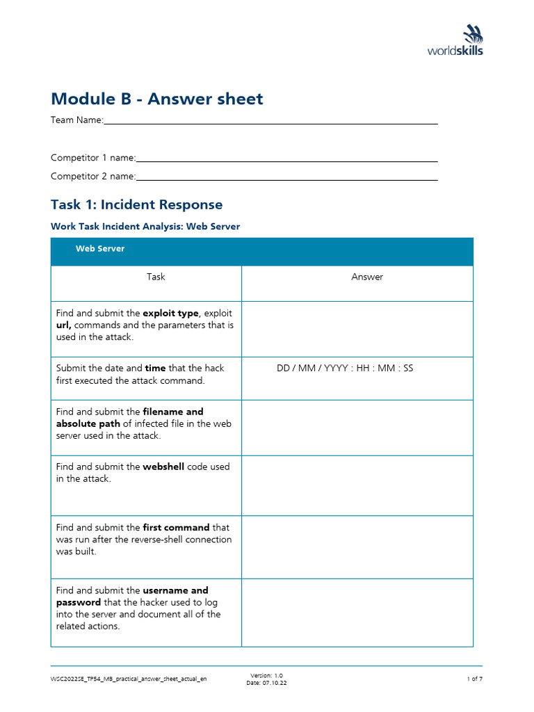 WSC2022SE TP54 MB Practical Answer Sheet Actual en | PDF | Networking ...