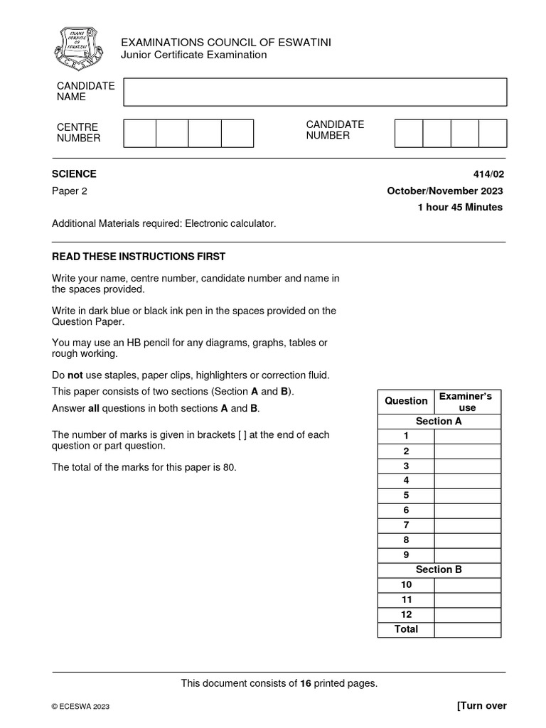 JC Science Paper 2 Exam 2023 | PDF | Steel | Kidney