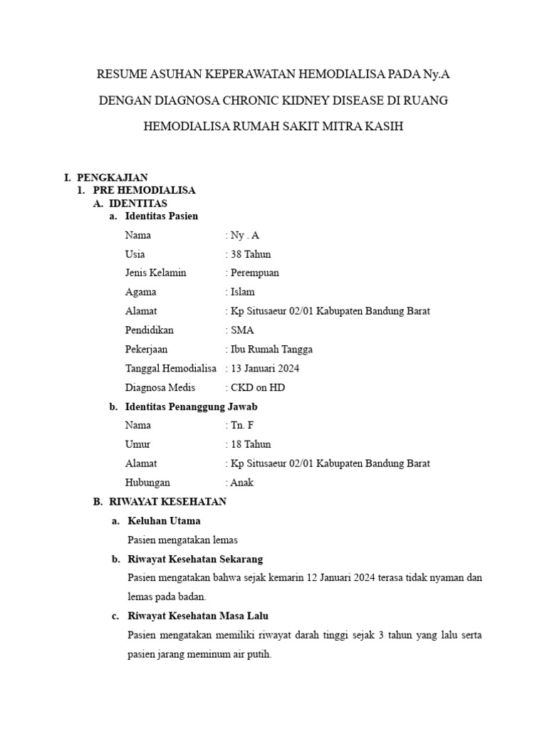 Laporan Resume Kasus HD | PDF