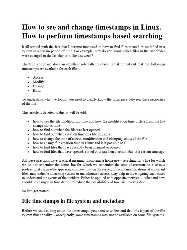 How to see and change timestamps in Linux | Download Free PDF | Computer File | File System
