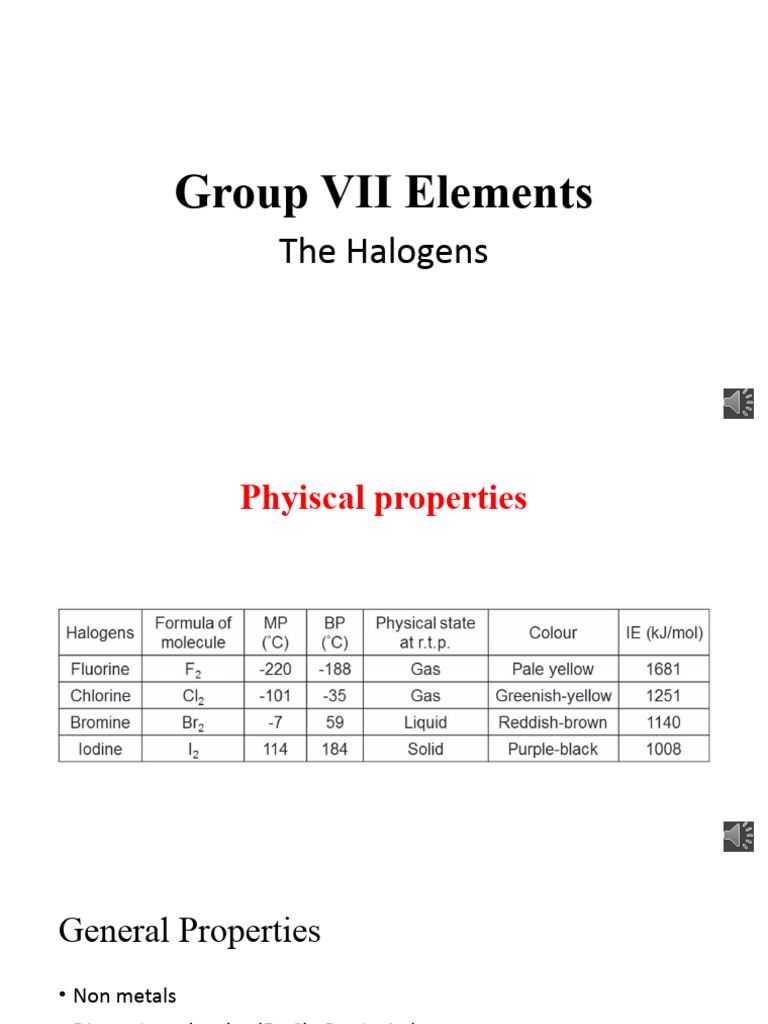 Group VII Elements | PDF | Chlorine | Periodic Table