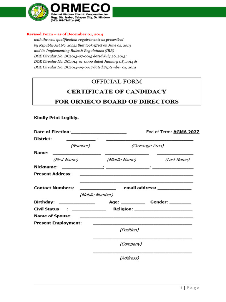 COC Certificate of Candidacy 2024 District Elections | PDF | Justice ...