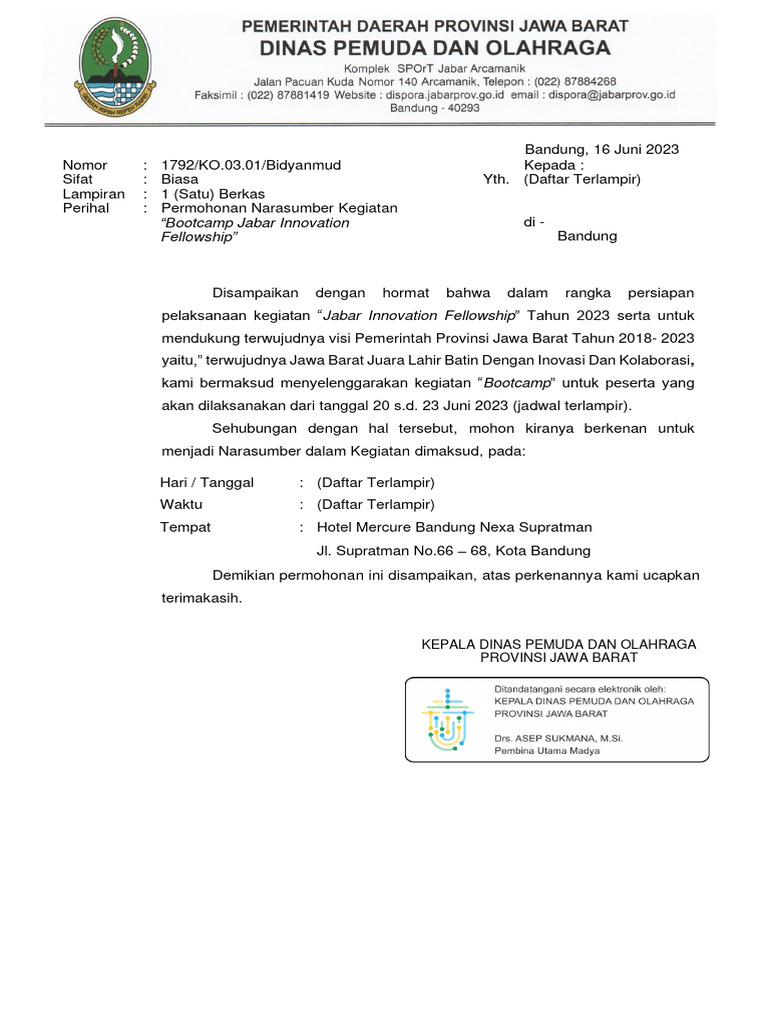 Permohonan Narasumber JIF Bapak Eki Dan Muhaemin | PDF