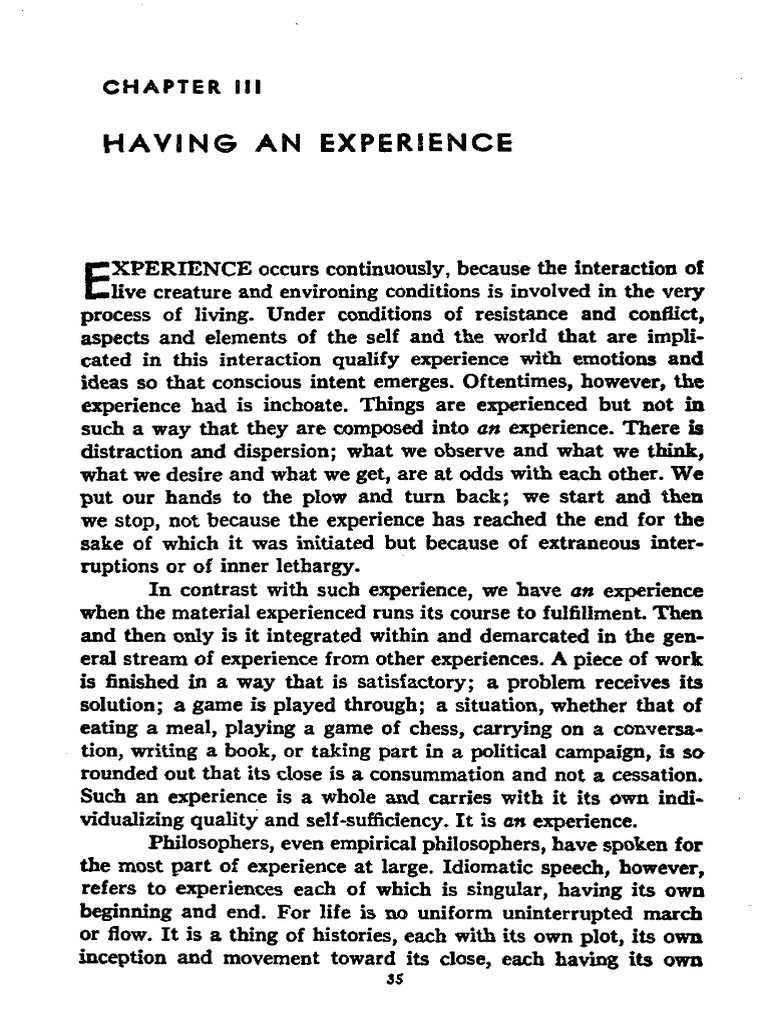 Dewey - Having an Experience - 1980(2) | Download Free PDF | Experience ...