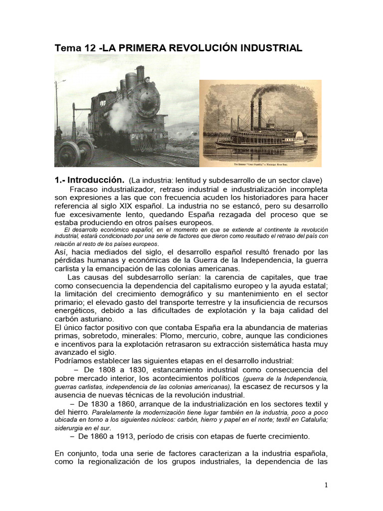 Tema 12 La Revolucion Industrial en Espania | PDF | España | Revolución ...