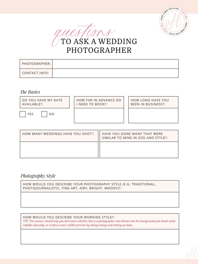 Questions To Ask A Photographer Worksheet | PDF | Photographer | Imaging