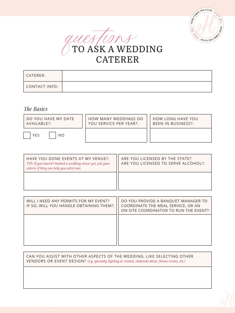Wedding Caterer Questions | PDF | Menu | Fee