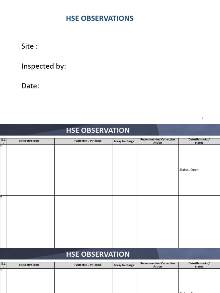 HSE Observations - Template | PDF