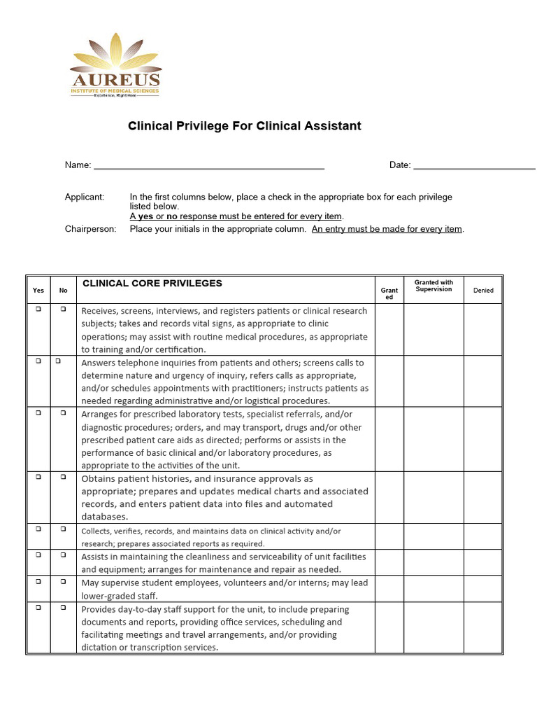 Credential & Previlage Clinical Assistant | PDF | Health Care | Medicine