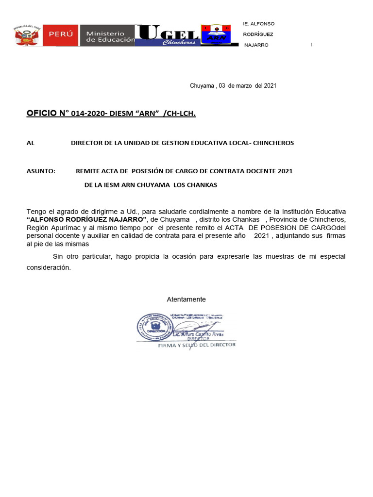 Oficio y Actas de Posesion de Cargo de Docente | PDF