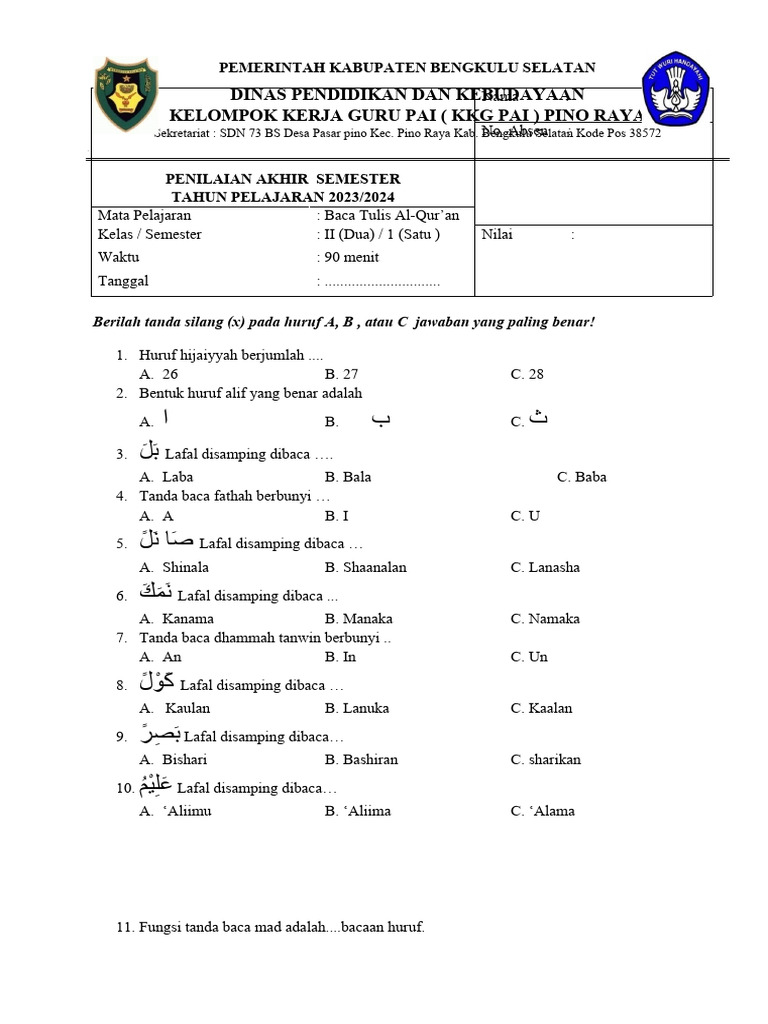 Soal Bta Kelas 2 | PDF