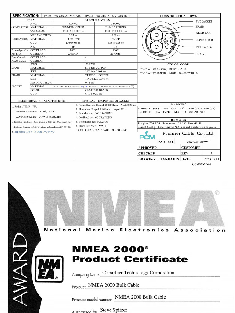 N2K M12 Cable Datasheet | PDF