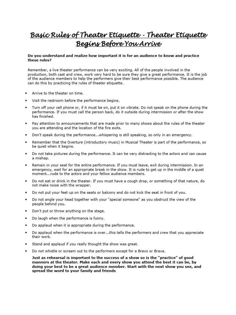Basic Rules of Theater Etiquette | PDF | Home & Garden | Art