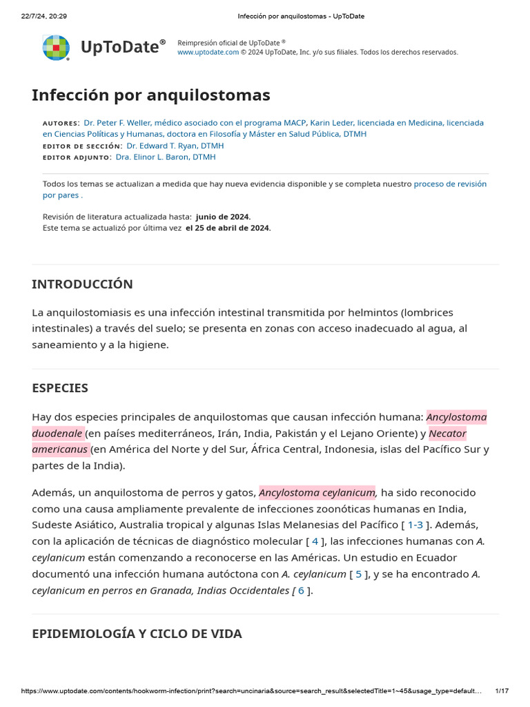 Infección Por Anquilostomas - UpToDate | Descargar gratis PDF ...