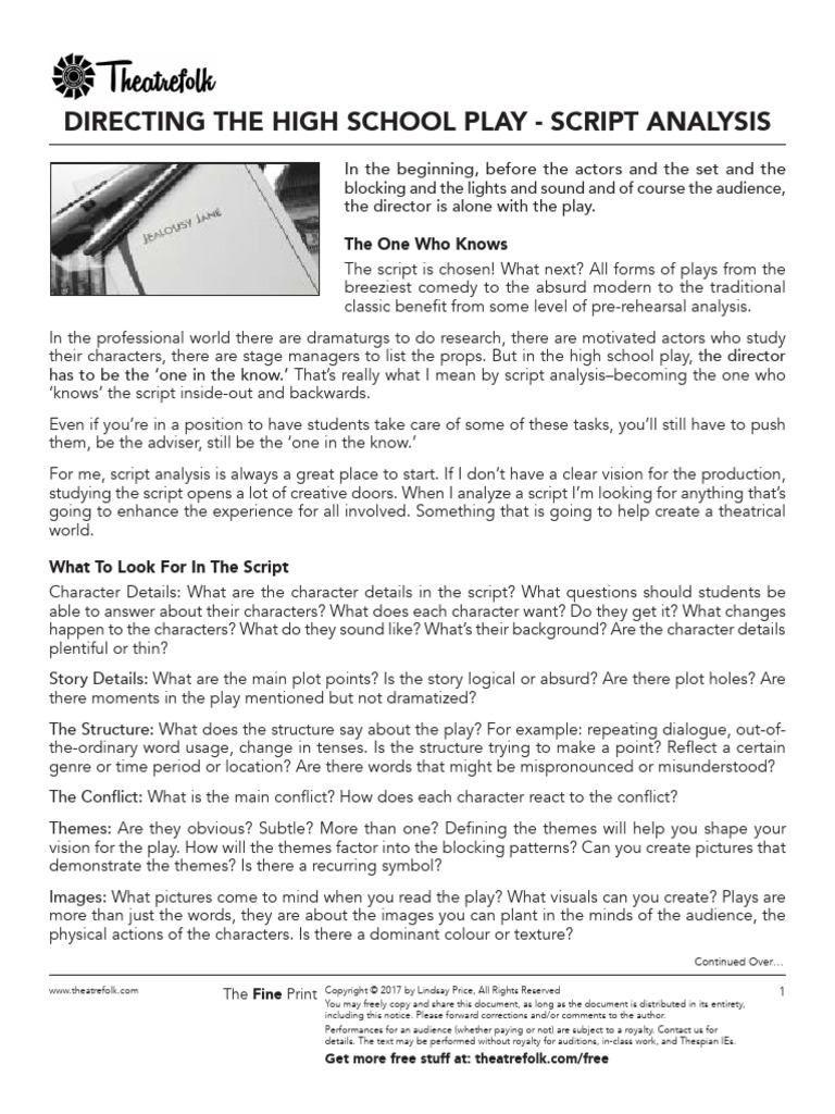 High School Play Script Analysis Guide | PDF | Experience