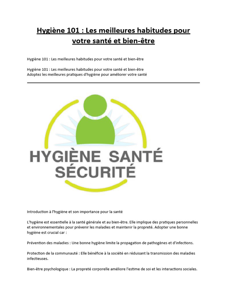 Hygiène 101 - Les Meilleures Habitudes Pour Votre Santé Et Bien-Être ...