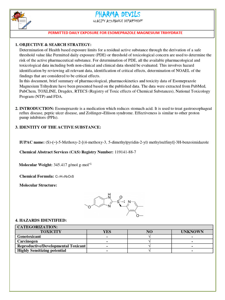 Permitted Daily Exposure For Esomeprazole Magnesium Trihydrate 1 | PDF ...