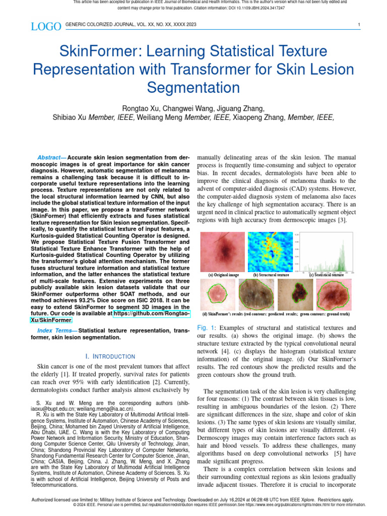SkinFormer Learning Statistical Texture Representation With Transformer For Skin Lesion ...
