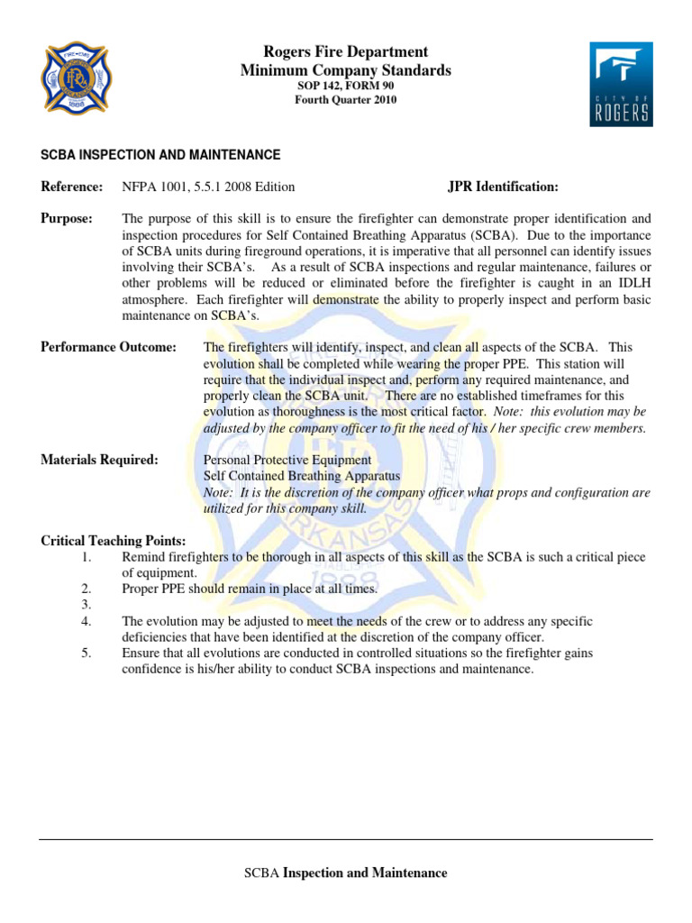 Standardized Skill - SCBA Inspection and Maintenance ...