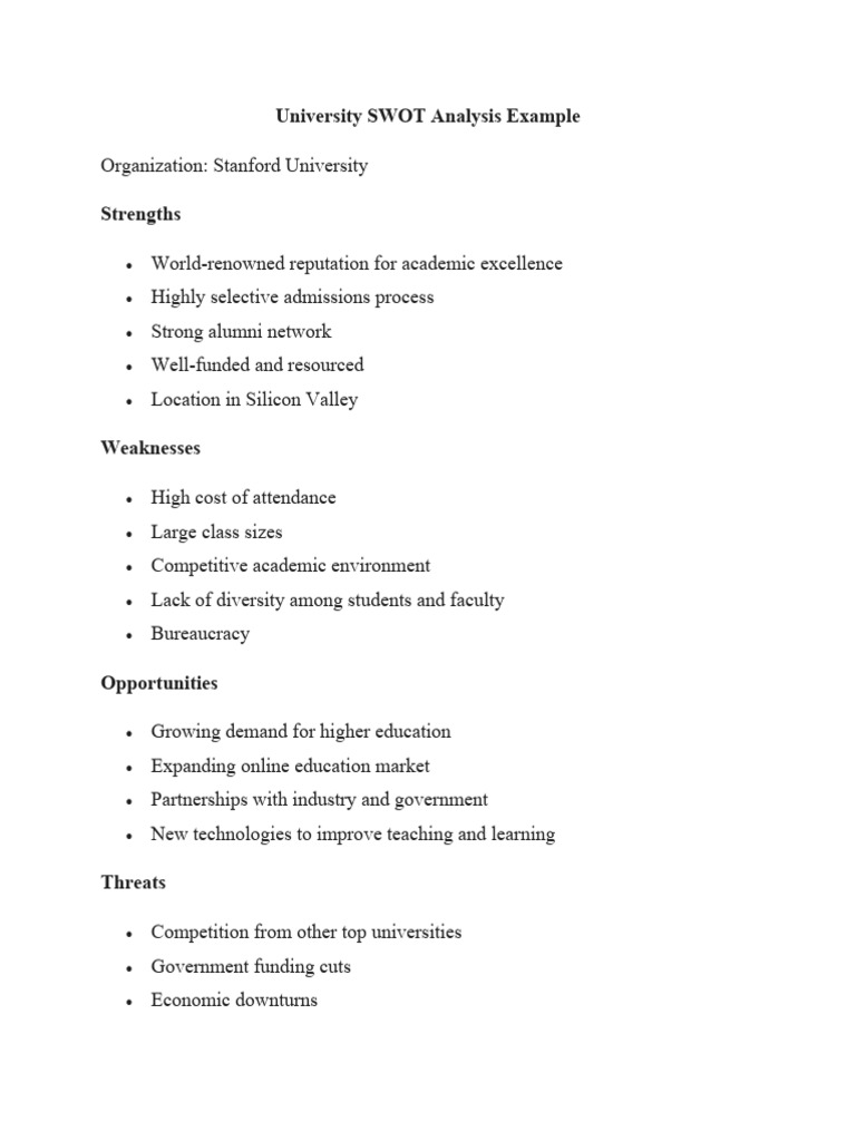 University SWOT Analysis Example | PDF | Swot Analysis | Distance Education