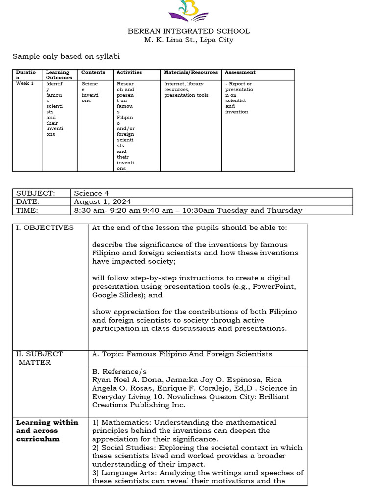 Sample LESSON PLAN | PDF | Invention | Creativity
