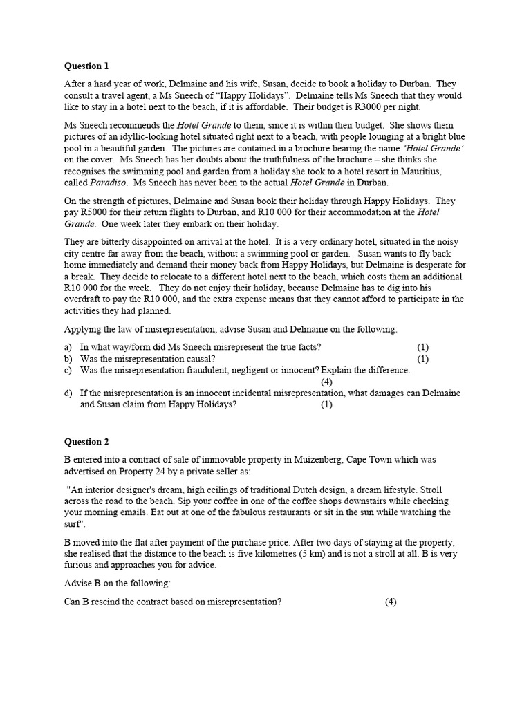 Misrepresentation Examples | PDF | Misrepresentation | Hotel