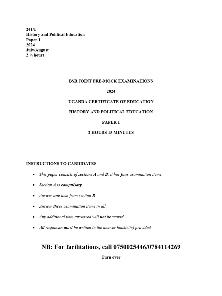 History and Political Education Paper 1 s4 Premock | PDF