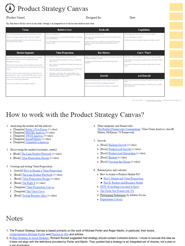 (PM) Product Strategy Canvas by Pawel Huryn v1.2 | PDF | Business Model ...