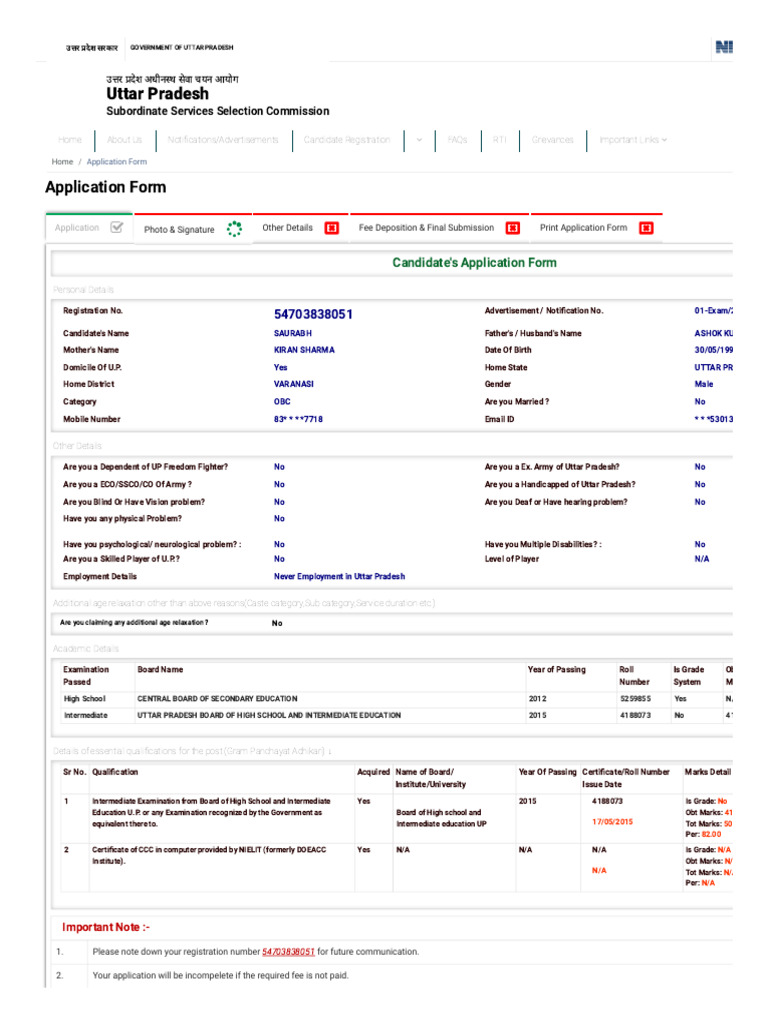 Uttar Pradesh: Application Form | PDF