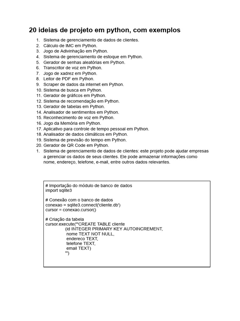 20 Ideias de Projeto em Python, Com Exemplos | PDF | Python (linguagem ...