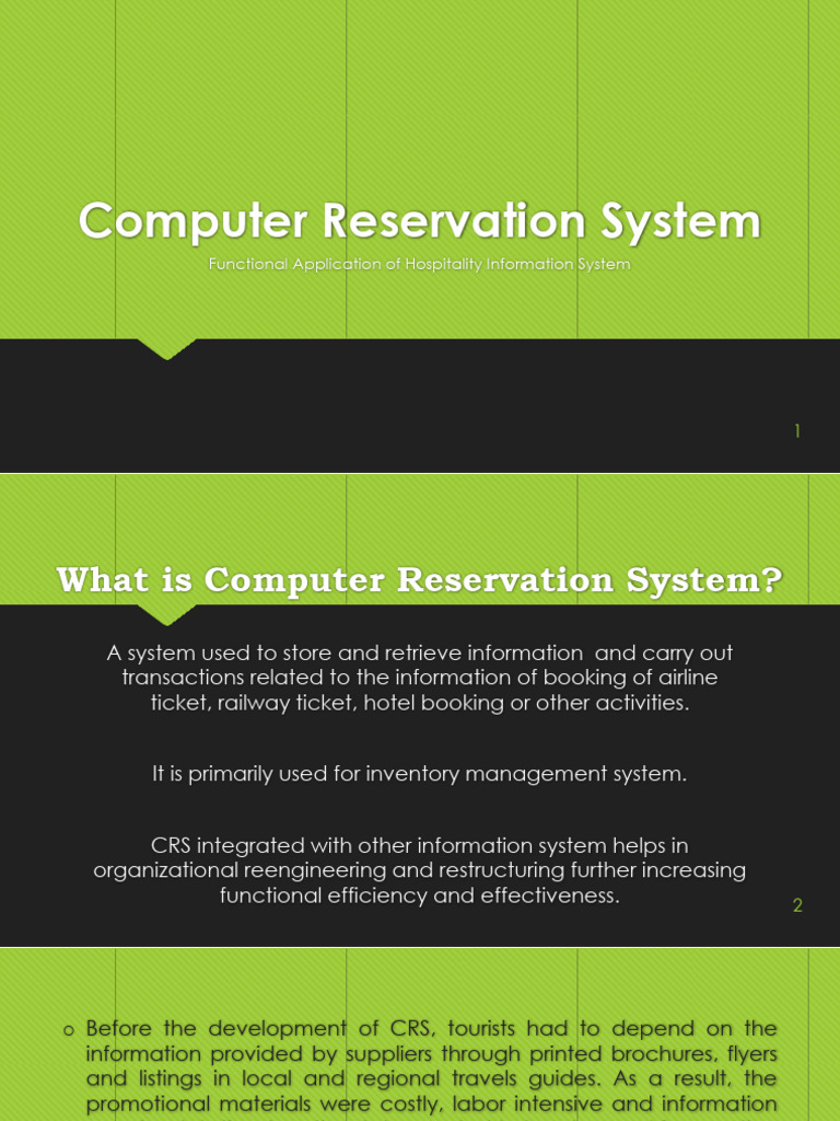 Computer Reservation System: Functional Application of Hospitality ...