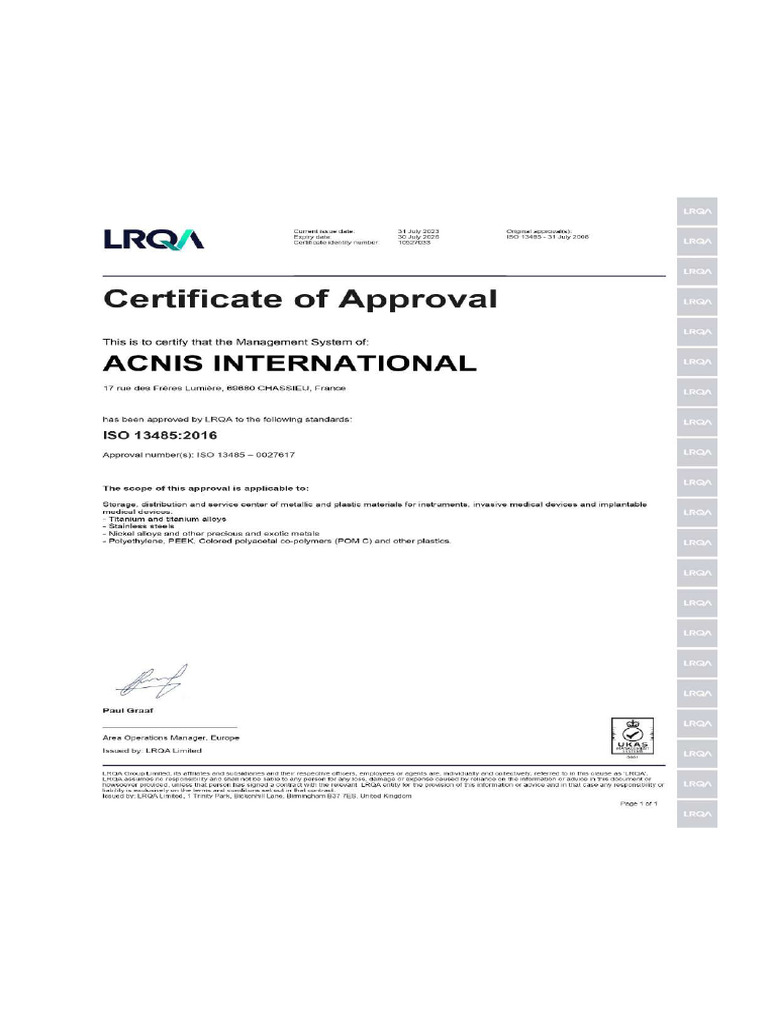 Acnis SS Iso 13485-2016 | PDF