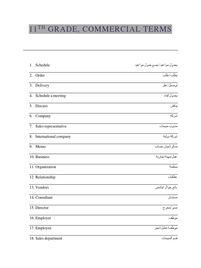 11th GRADE Commercial Terms | PDF