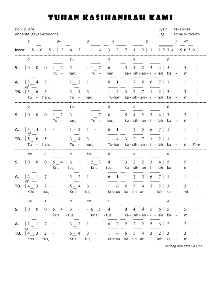 Tuhan Kasihanilah Kami-Ordinarium Keroncong Tonie Widyarto | PDF
