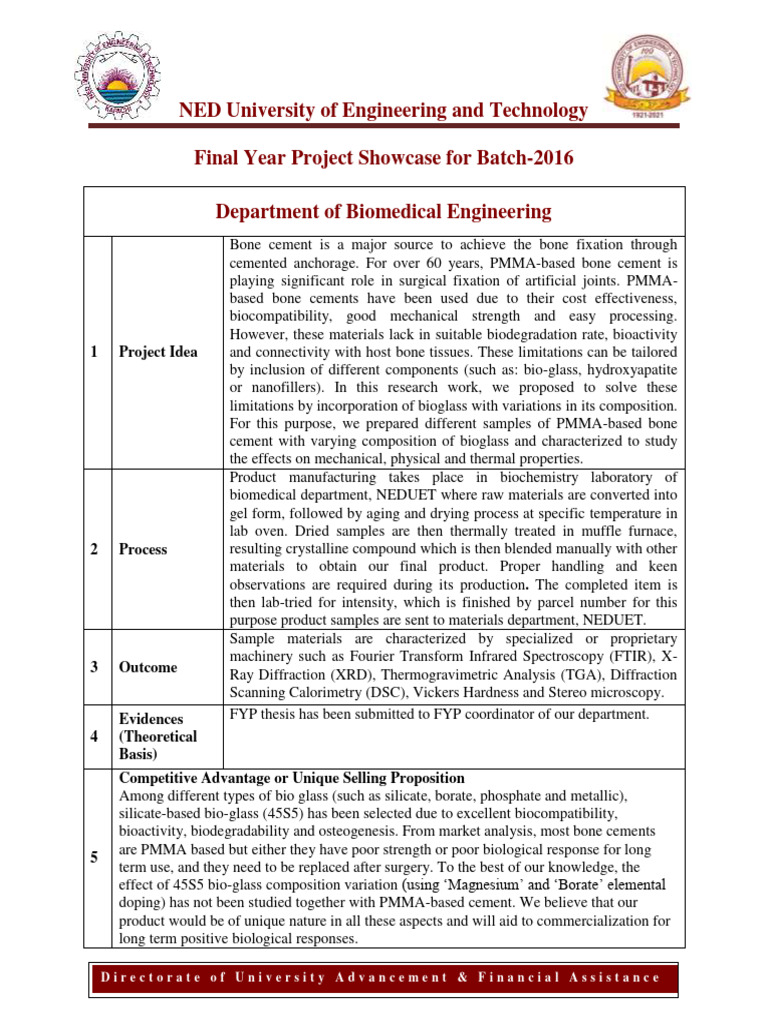 FYP3 - Department of Biomedical Engineering | PDF | Poly(Methyl Methacrylate) | Differential ...