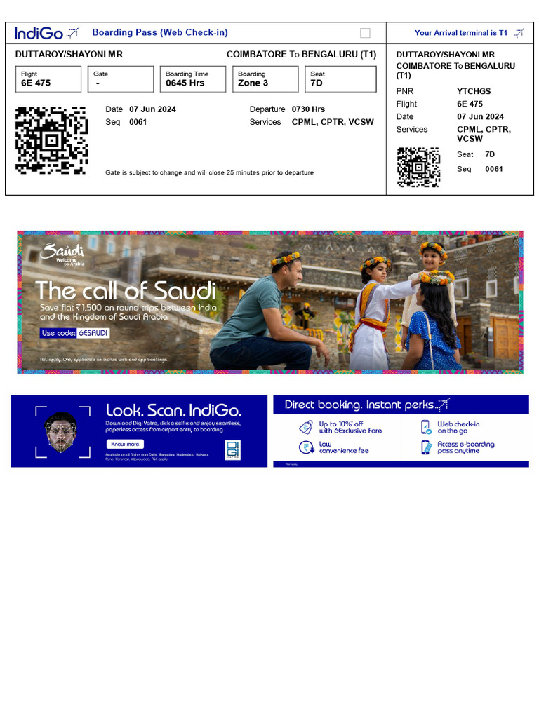 6E 475 0645 Hrs Zone 3 7D: Boarding Pass (Web Check In) | PDF