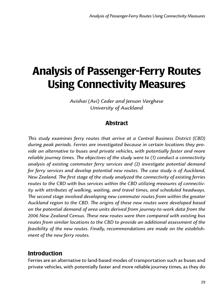 Analysis of Passenger-Ferry Routes Using Connectivity Measures | PDF ...
